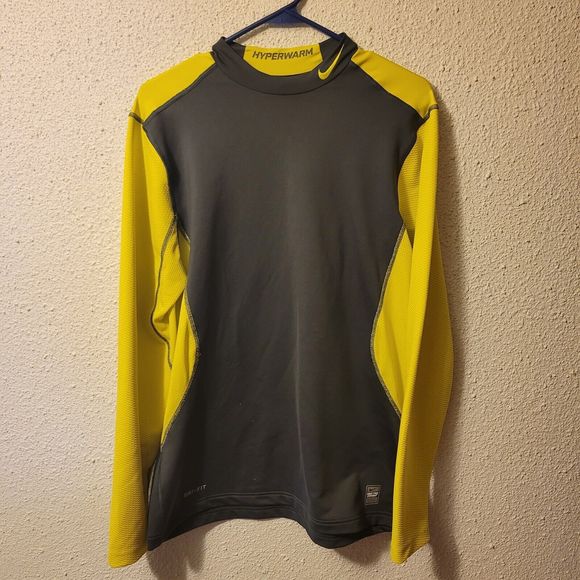 Nike | Other | Nike Pro Combat Shirt Yellow Hyperwarm Drifit Top Dark ...